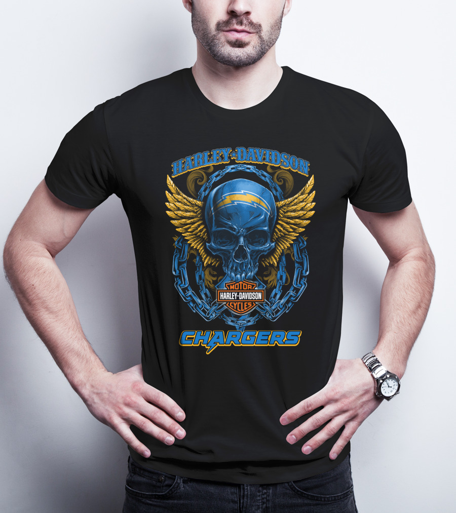 Harley Davidson Los Angeles Chargers Skull Motor Cycles T-Shirt