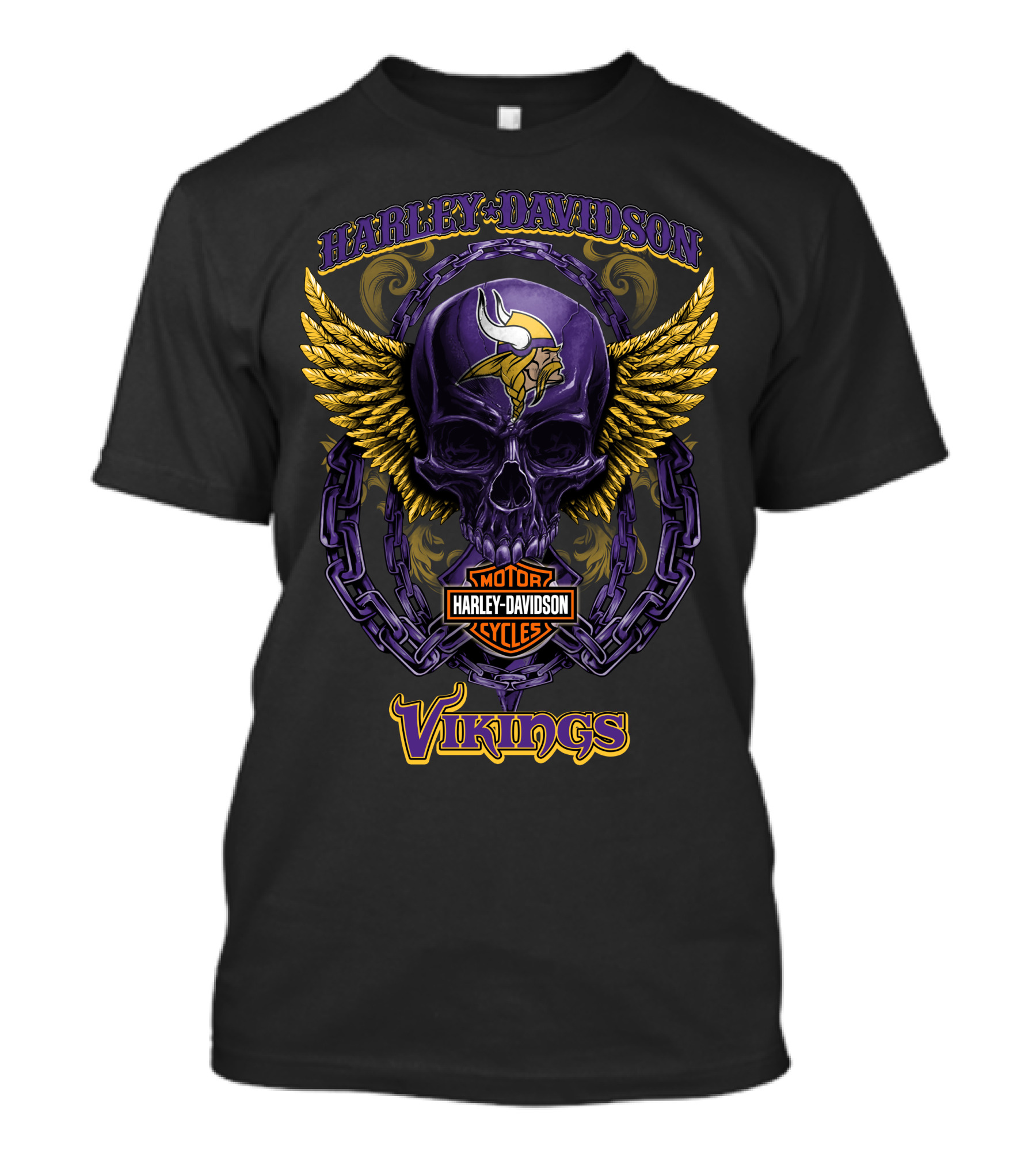 Harley Davidson Minnesota Vikings Skull With Wings And Chains T-Shirt