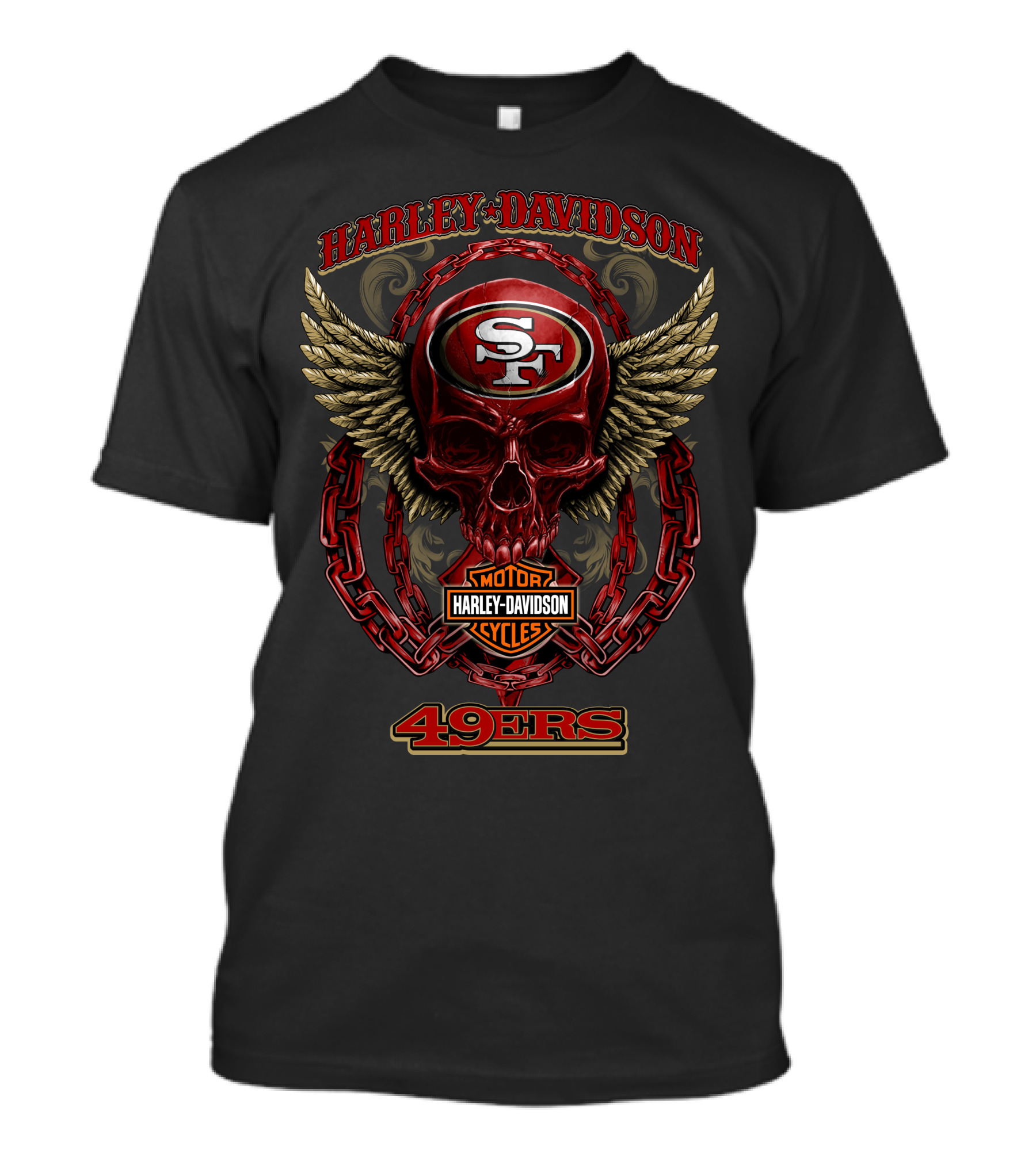 Harley Davidson San Francisco 49ers Skull Wings Chains T-Shirt