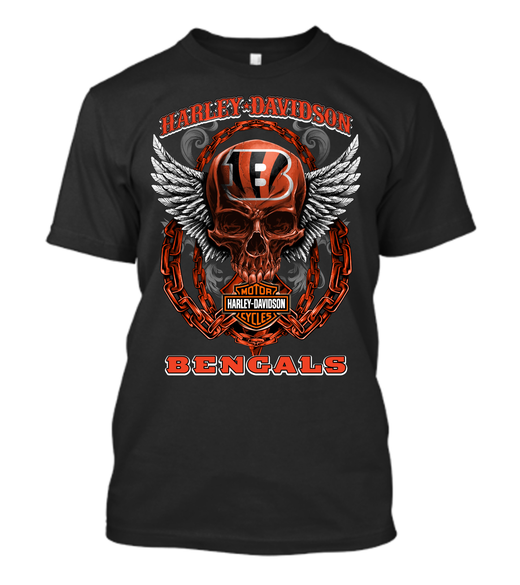 Harley Davidson Cincinnati Bengals Motorcycles Winged Skull Chain T-Shirt