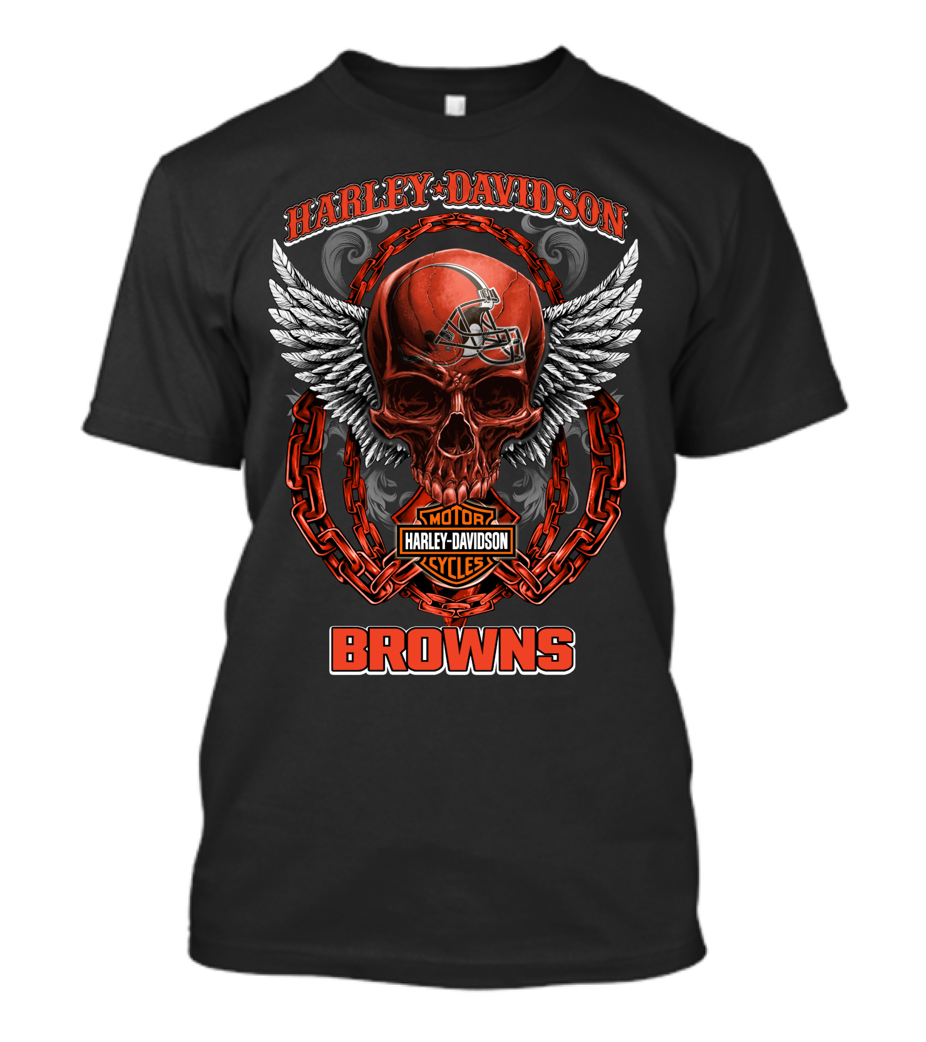 Harley Davidson Motorcycles Cleveland Browns Winged Skull T-Shirt