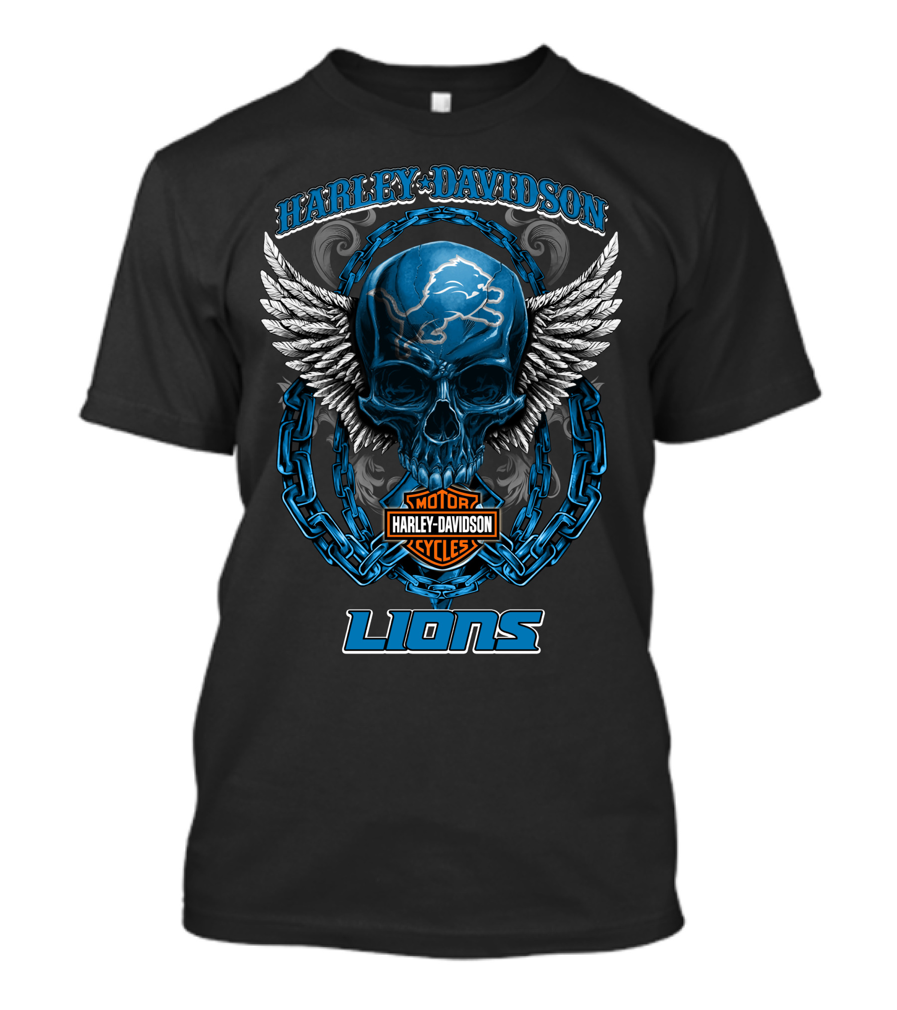 Harley Davidson Motor Cycles Detroit Lions Skull And Wings T-Shirt