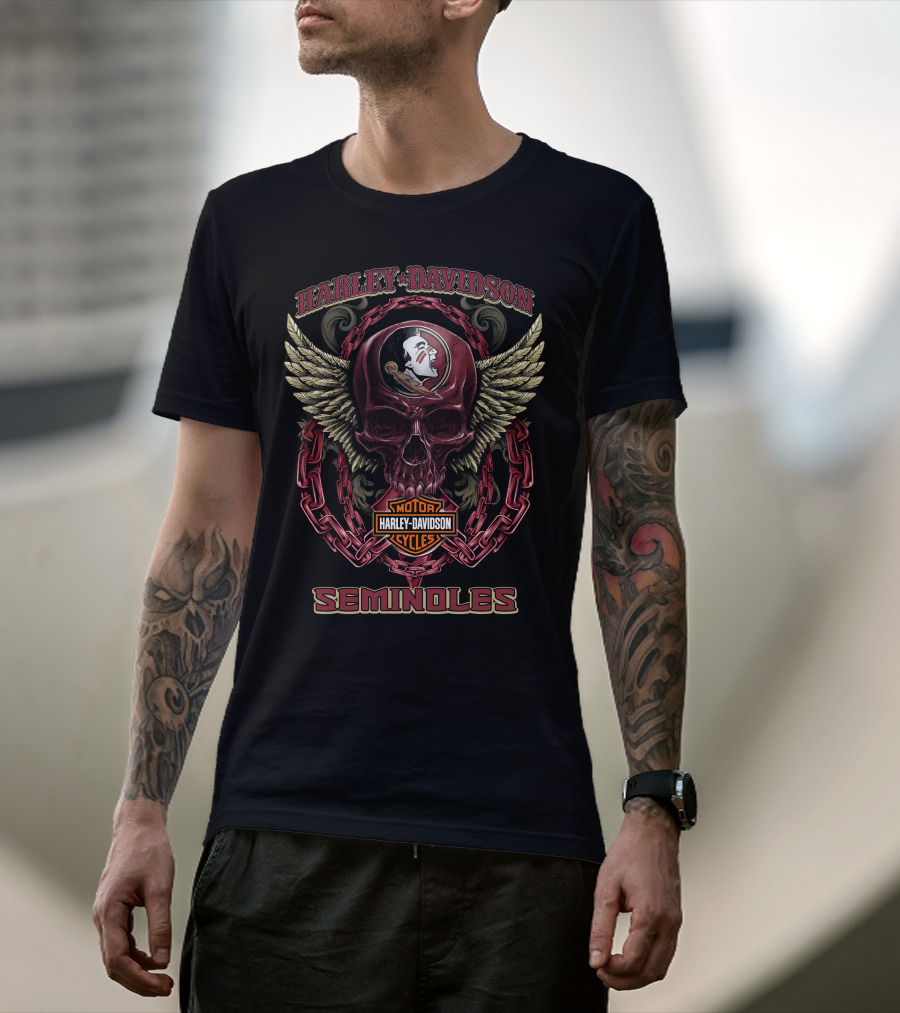 Harley Davidson Motor Cycles Seminoles Skull T-Shirt