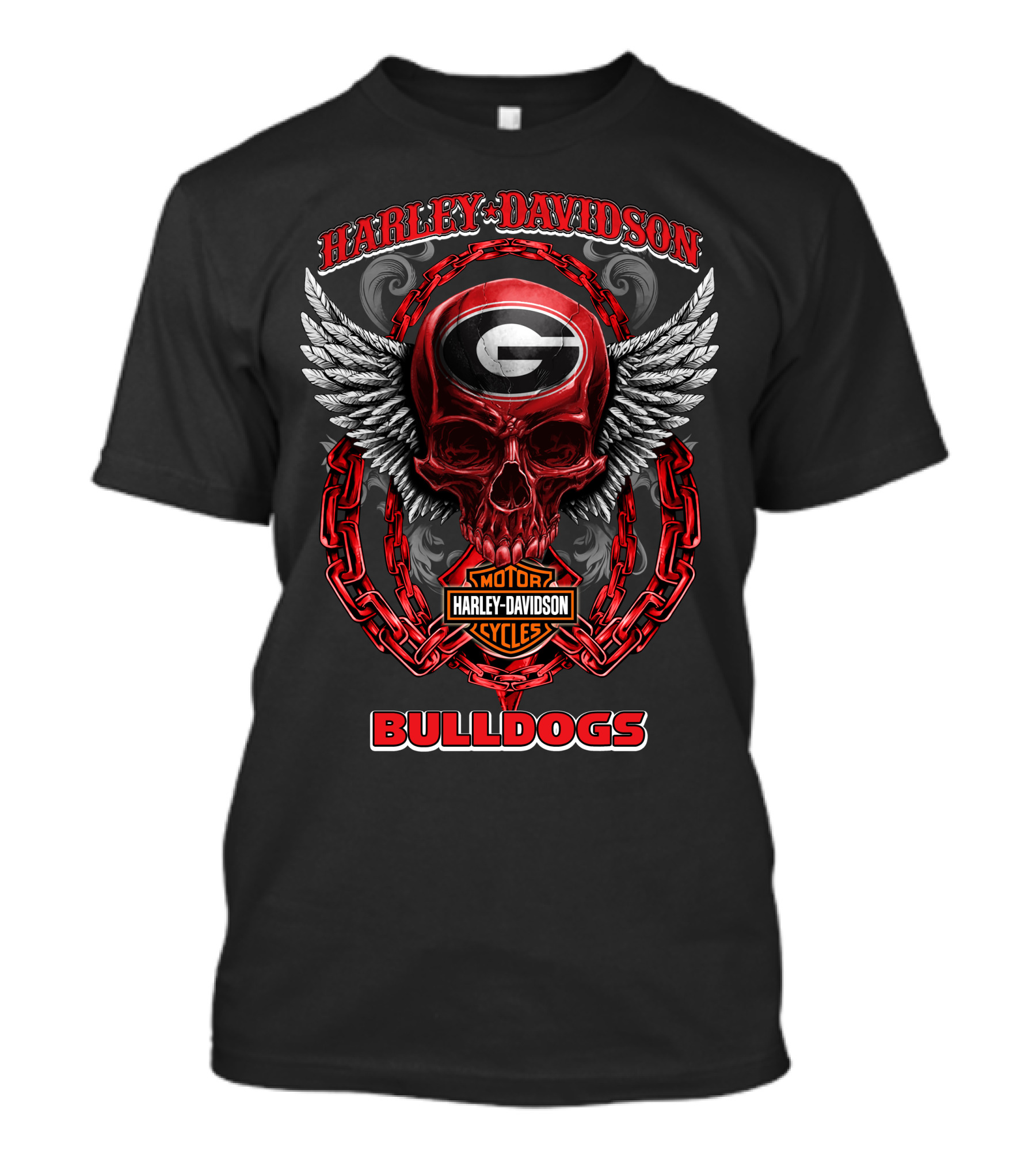 Harley Davidson Motorcycles Georgia Bulldogs Skull And Wings T-Shirt