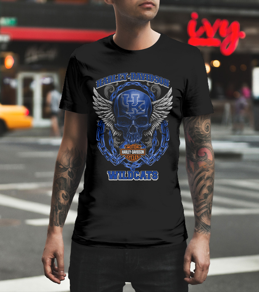 Harley Davidson Wildcats Skull Logo Kentucky Wildcats T-Shirt