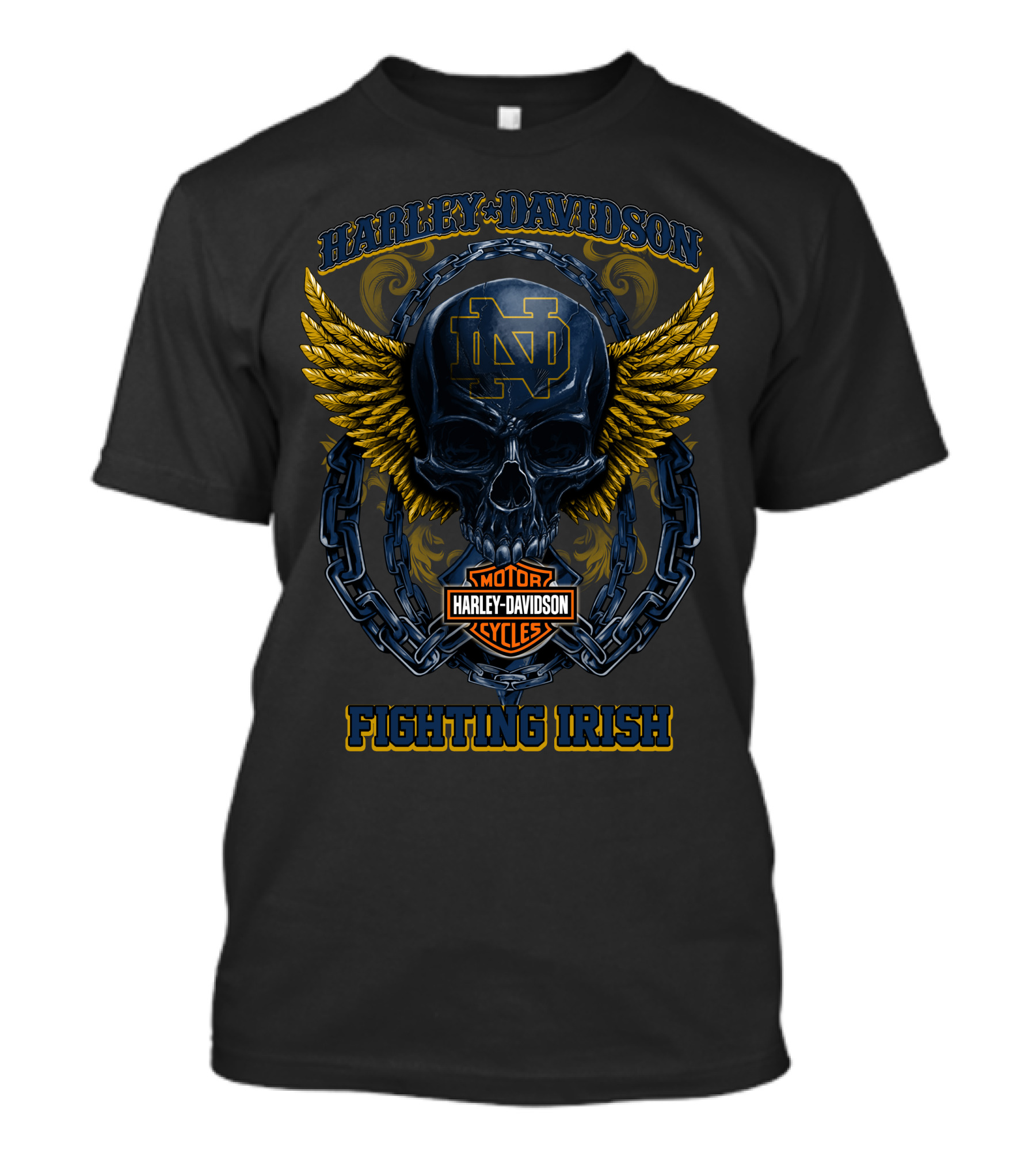 Harley Davidson Notre Dame Fighting Irish Skull Wings T-Shirt