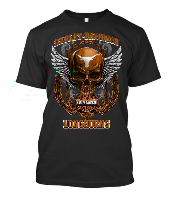 Harley Davidson Longhorns Motorcycles Skull And Wings T-Shirt