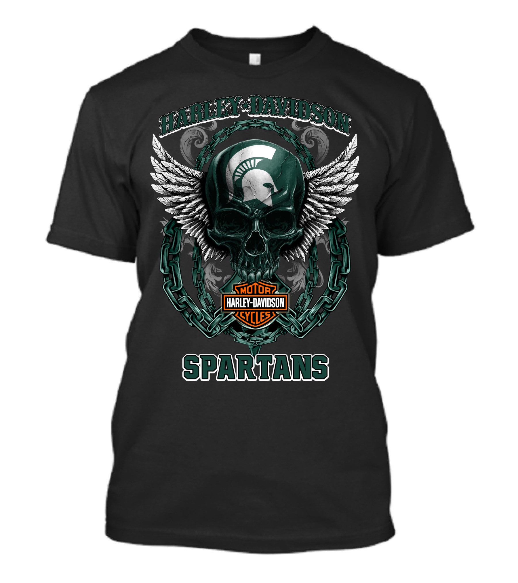 Harley Davidson Michigan State Spartans Skull Wings Motorcycles T-Shirt