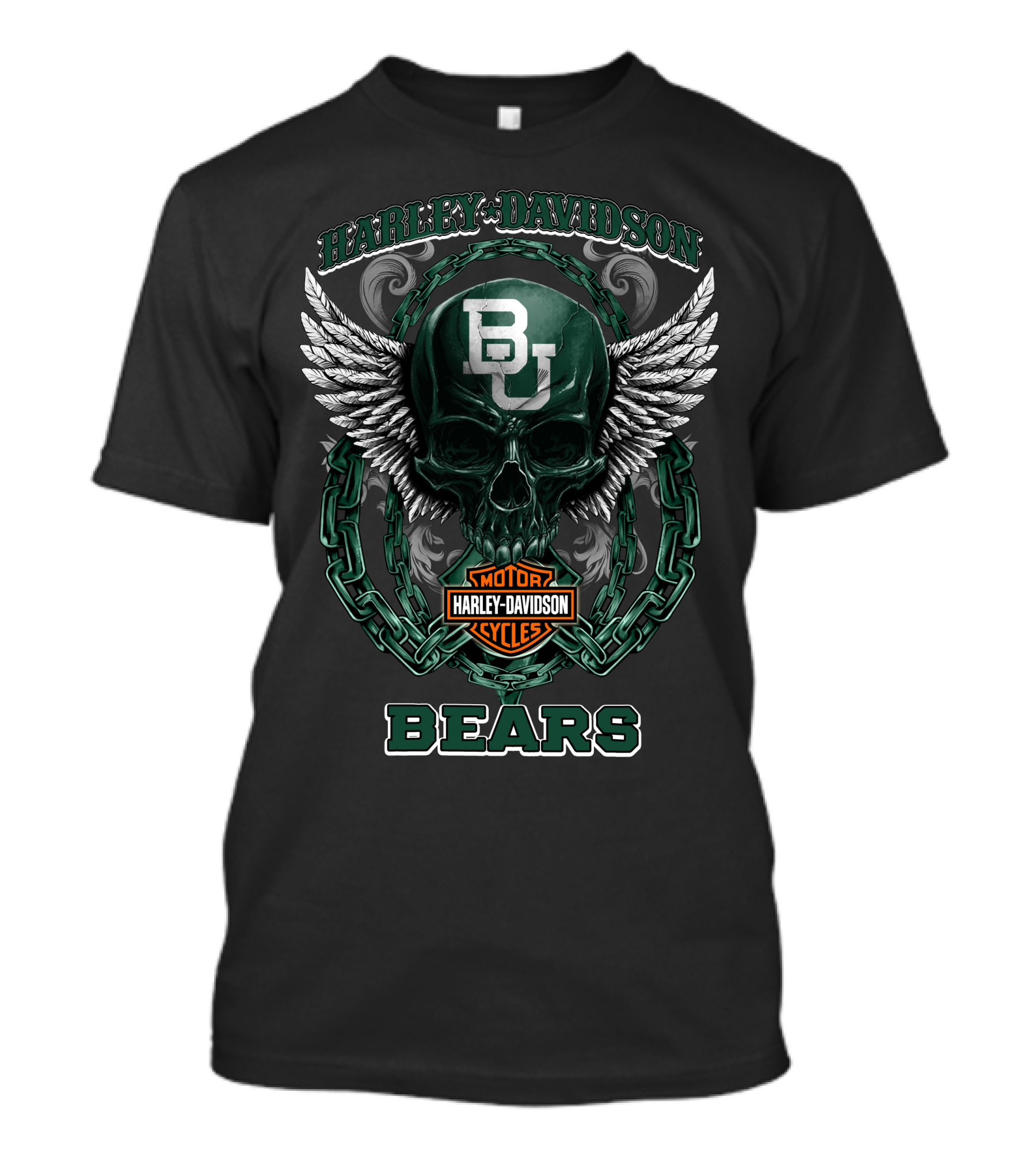 Baylor Bears Harley Davidson Bu Skull Wings Motorcycles T-Shirt