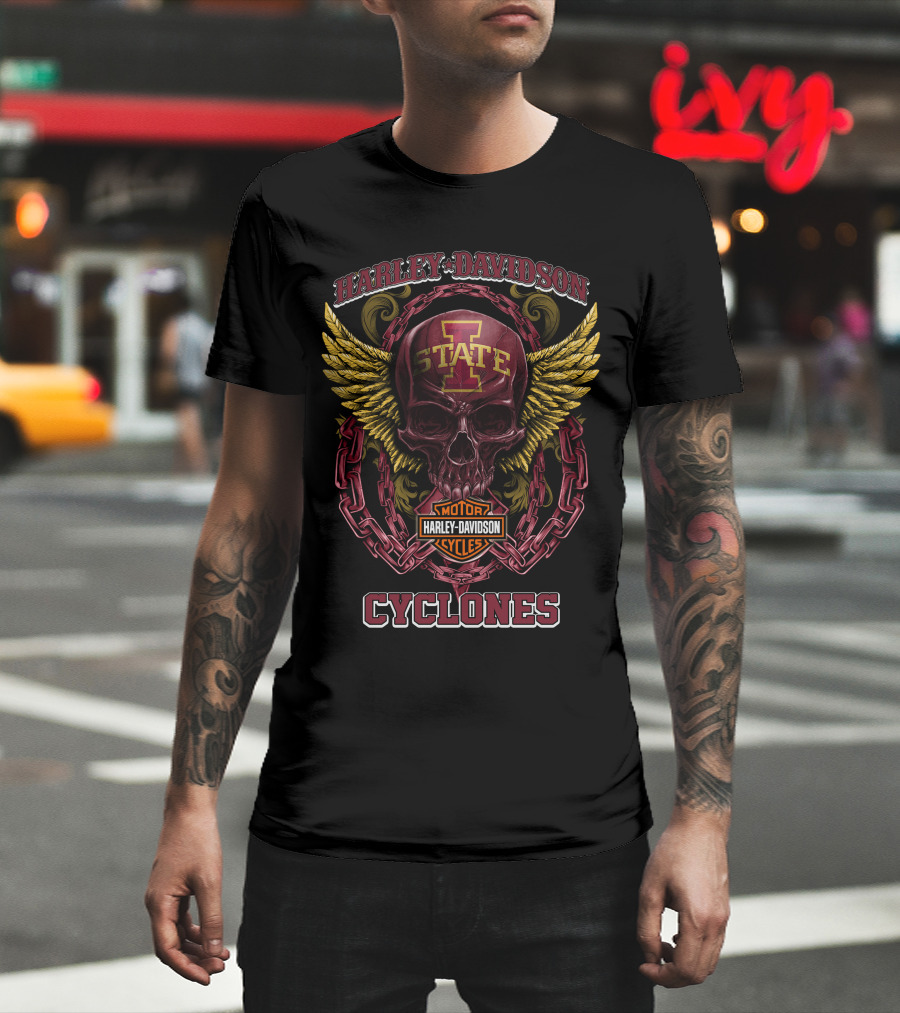 Harley Davidson Iowa State Cyclones Motor Cycles Skull Wings T-Shirt