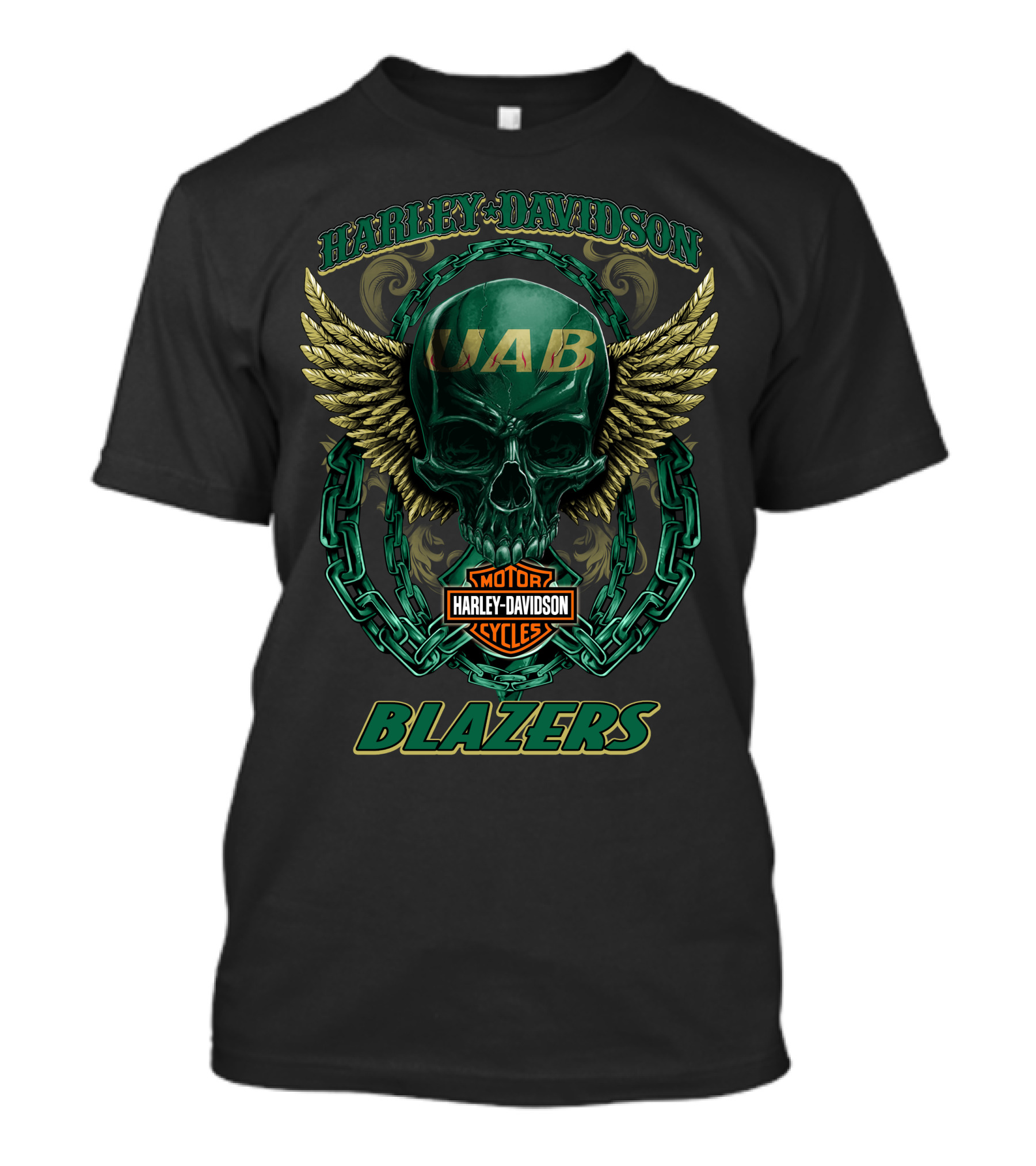 Harley Davidson Uab Blazers Skull And Wings T-Shirt