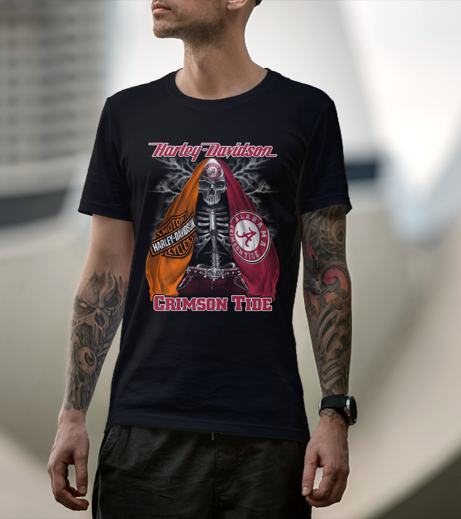 Harley Davidson Alabama Crimson Tide Motorcycles Skeleton T-Shirt