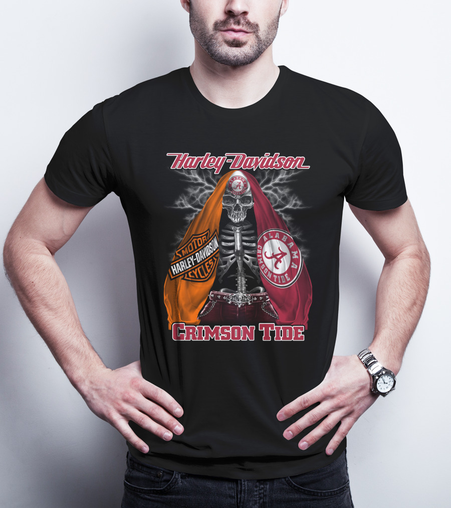 Harley Davidson Alabama Crimson Tide Motorcycles Skeleton T-Shirt