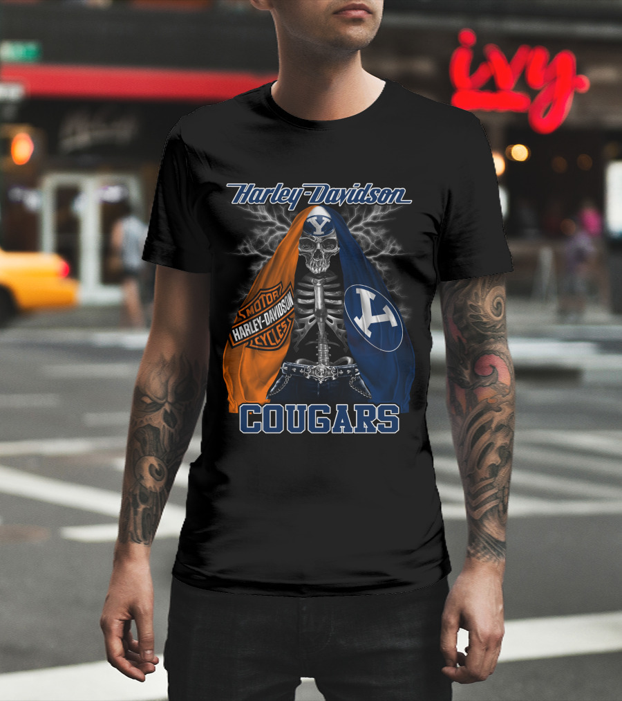 Harley Davidson Byu Cougars Skeleton Motorcycles T-Shirt