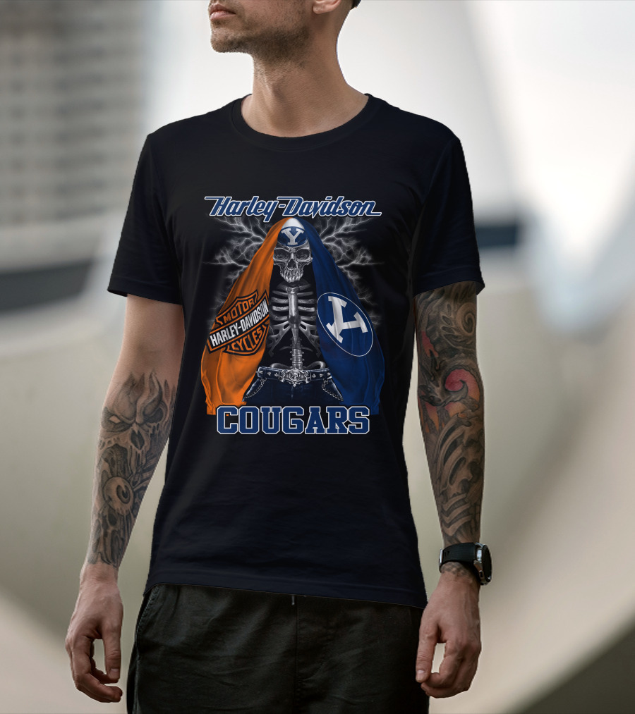 Harley Davidson Byu Cougars Skeleton Motorcycles T-Shirt