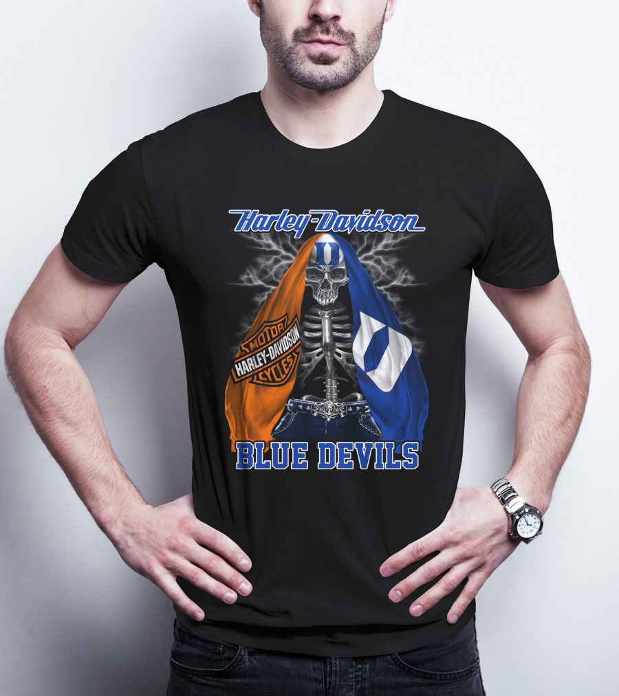 Harley Davidson Blue Devils Skeleton With Motor Cycles And Iconic Scarf T-Shirt