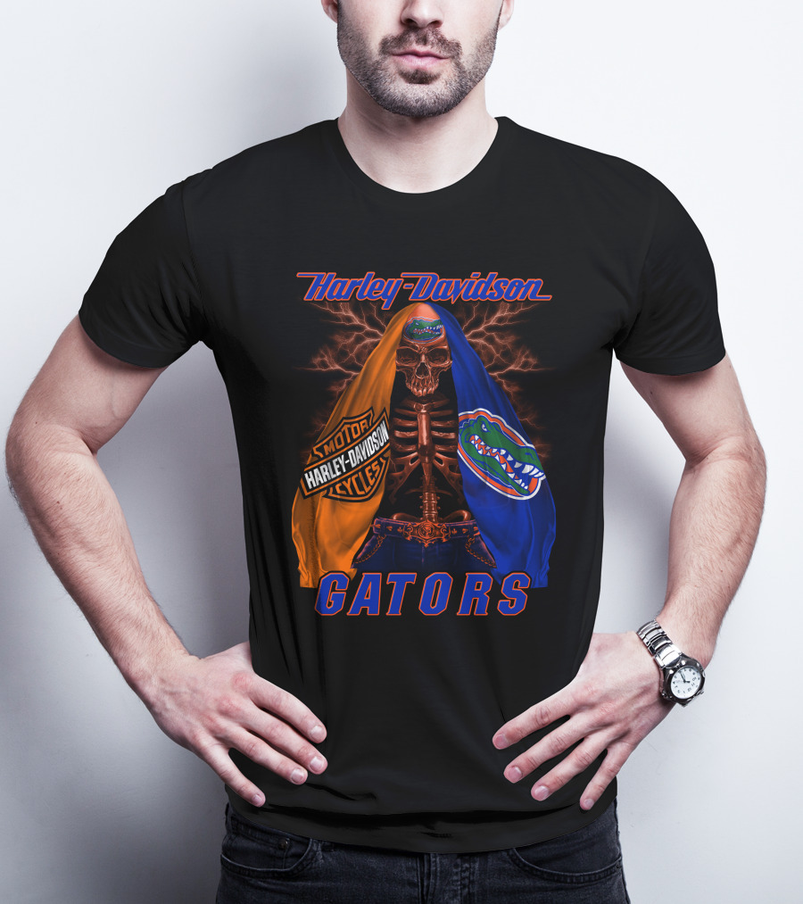 Harley Davidson Motorcycles Florida Gators Skull And Lightning T-Shirt