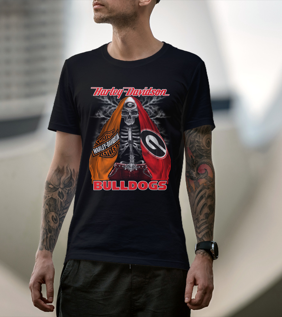 Harley Davidson Skeleton Georgia Bulldogs T-Shirt