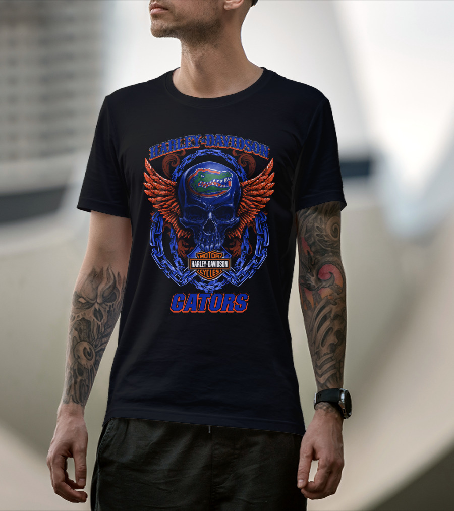 Harley Davidson Florida Gators Skull Wings Motorcycle Cycles T-Shirt