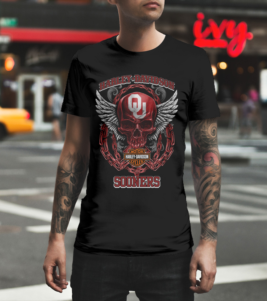 Harley Davidson Oklahoma Sooners Skull And Chains T-Shirt