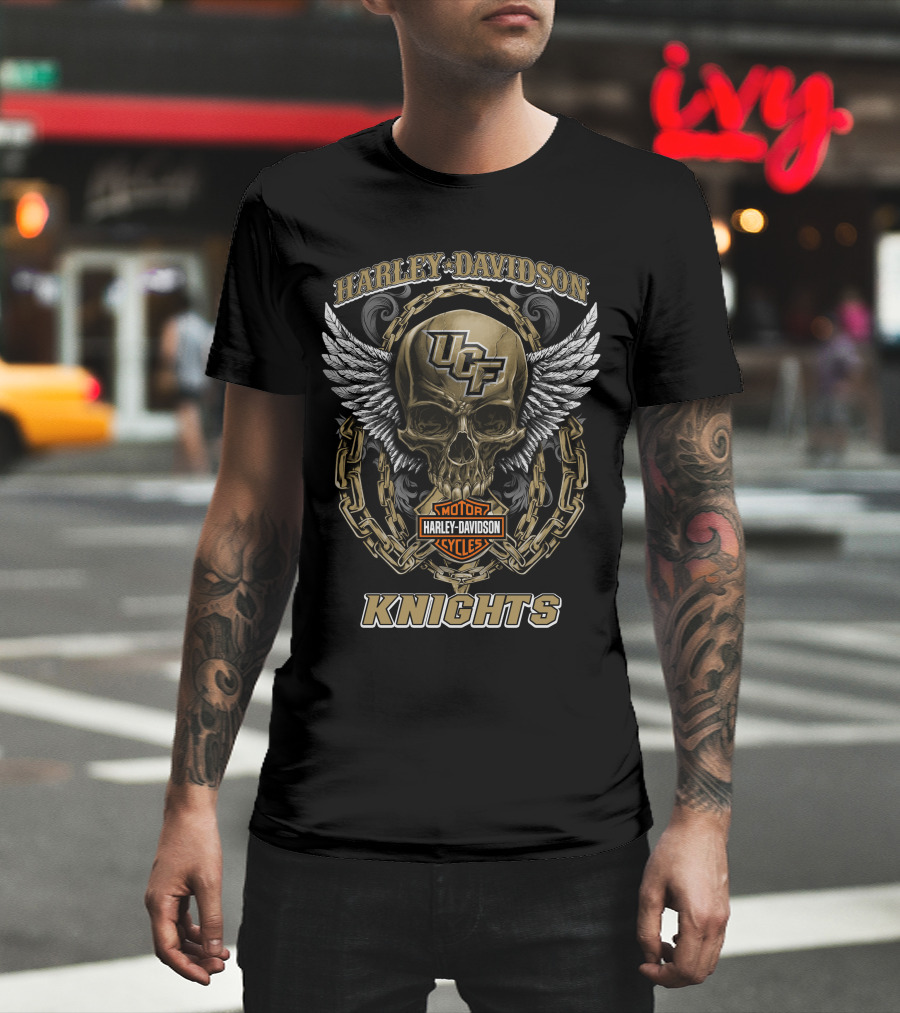 Harley Davidson Ucf Knights Motorcycles Skull Wings Chain T-Shirt
