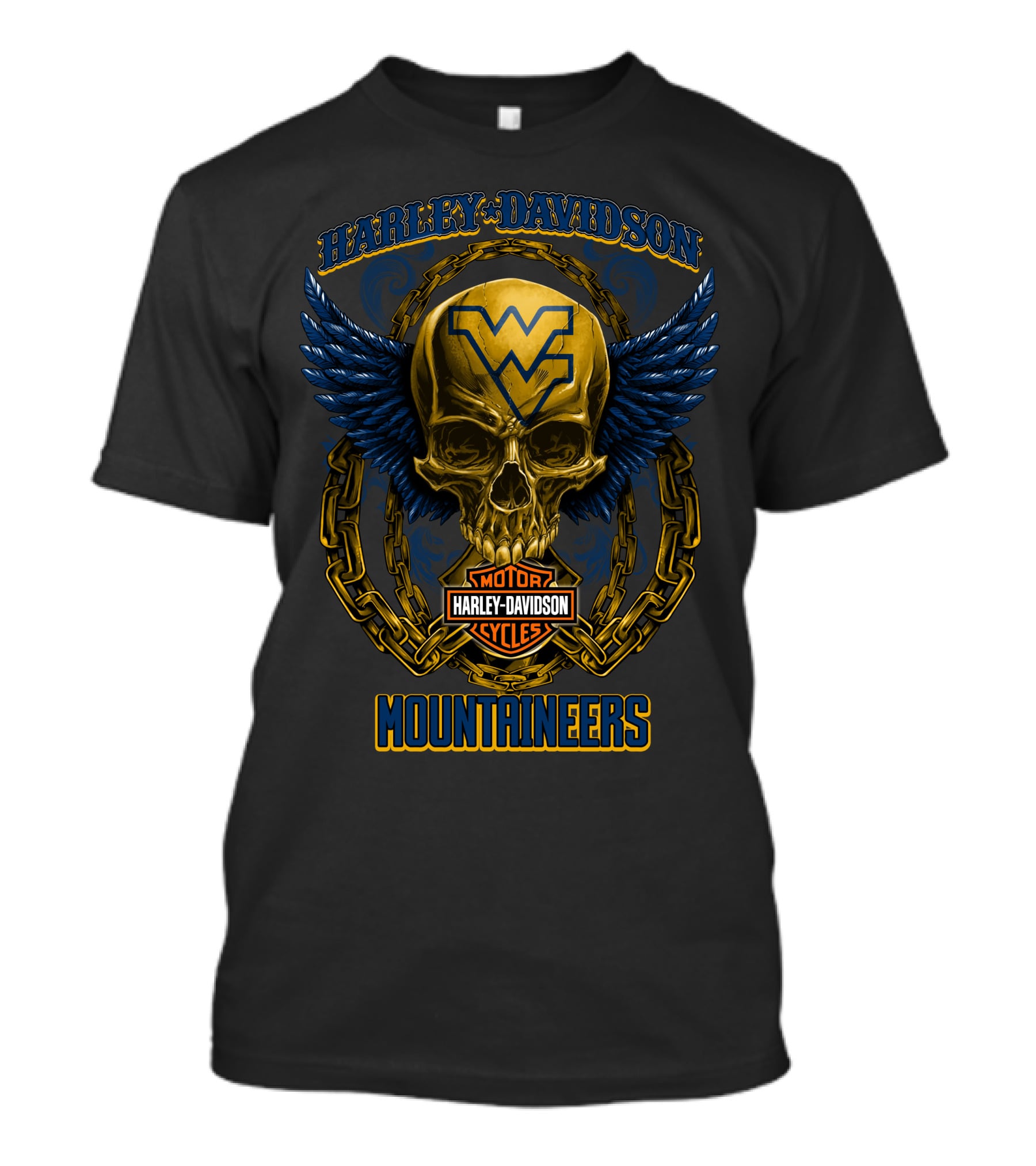 Harley Davidson West Virginia Mountaineers Motorcycles Skull Wings T-Shirt