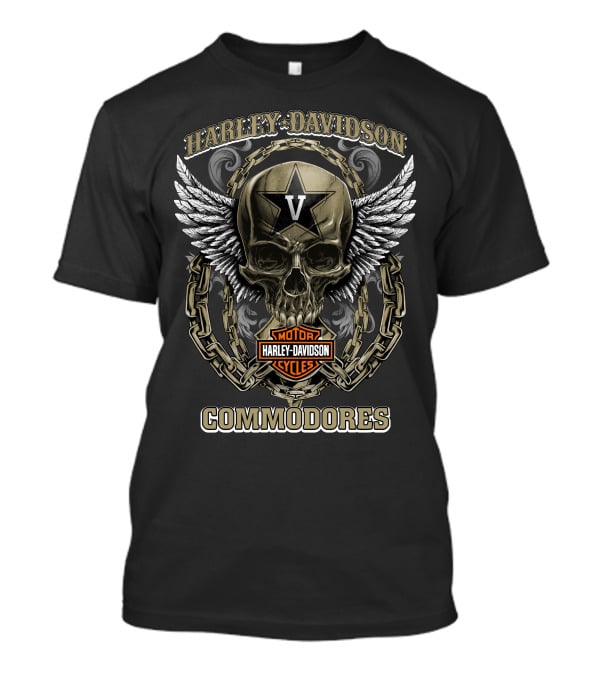 Harley Davidson Motorcycles Commodores Vanderbilt V Skull Wings Chains T-Shirt