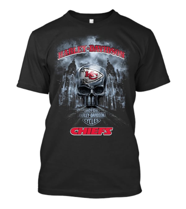 Harley Davidson Kansas City Chiefs Skull Motor Cycles T-Shirt