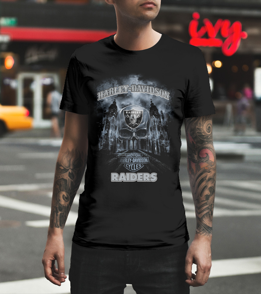 Harley Davidson Las Vegas Raiders Motorcycles Skull T-Shirt