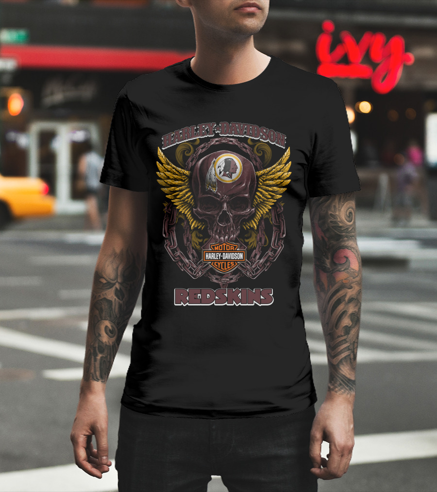 Harley Davidson Motor Cycles Redskins Skull T-Shirt