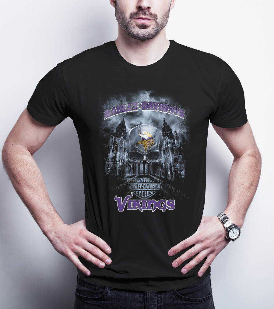 Harley Davidson Cycles Minnesota Vikings Skull T-Shirt