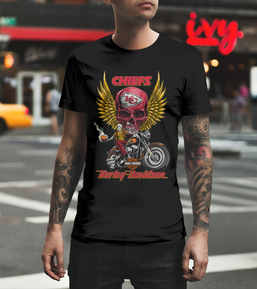 Chiefs Kansas City Harley Davidson Motorcycles Nfl Skulls Wings Rider T-Shirt