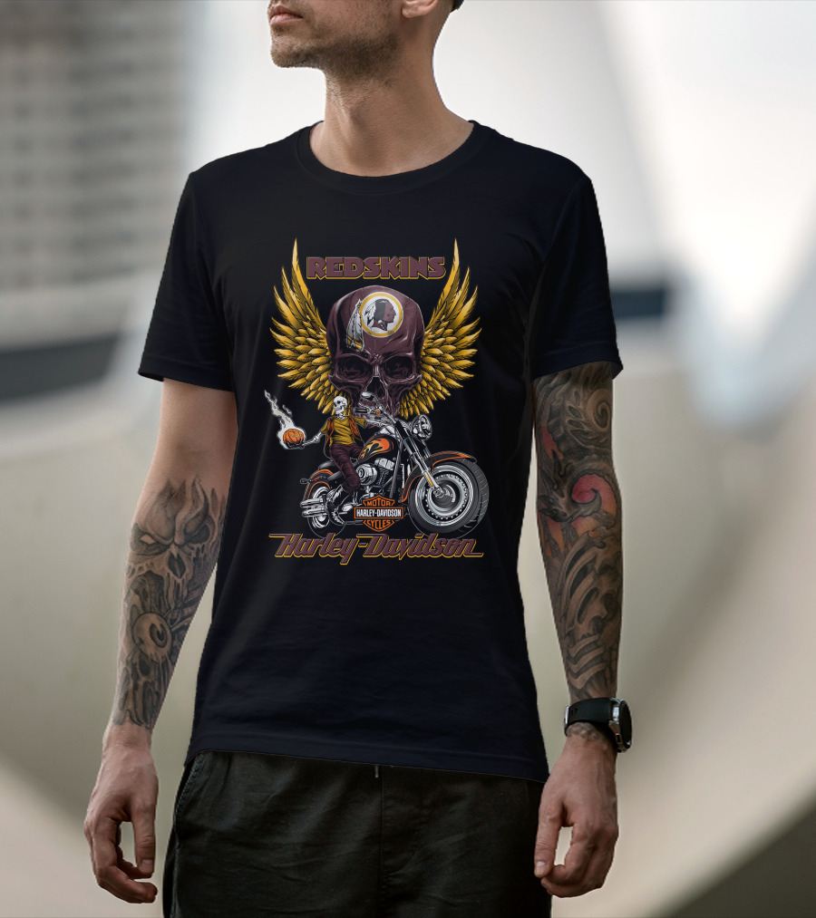 Redskins Harley Davidson Motorcycles Skulls And Wings T-Shirt