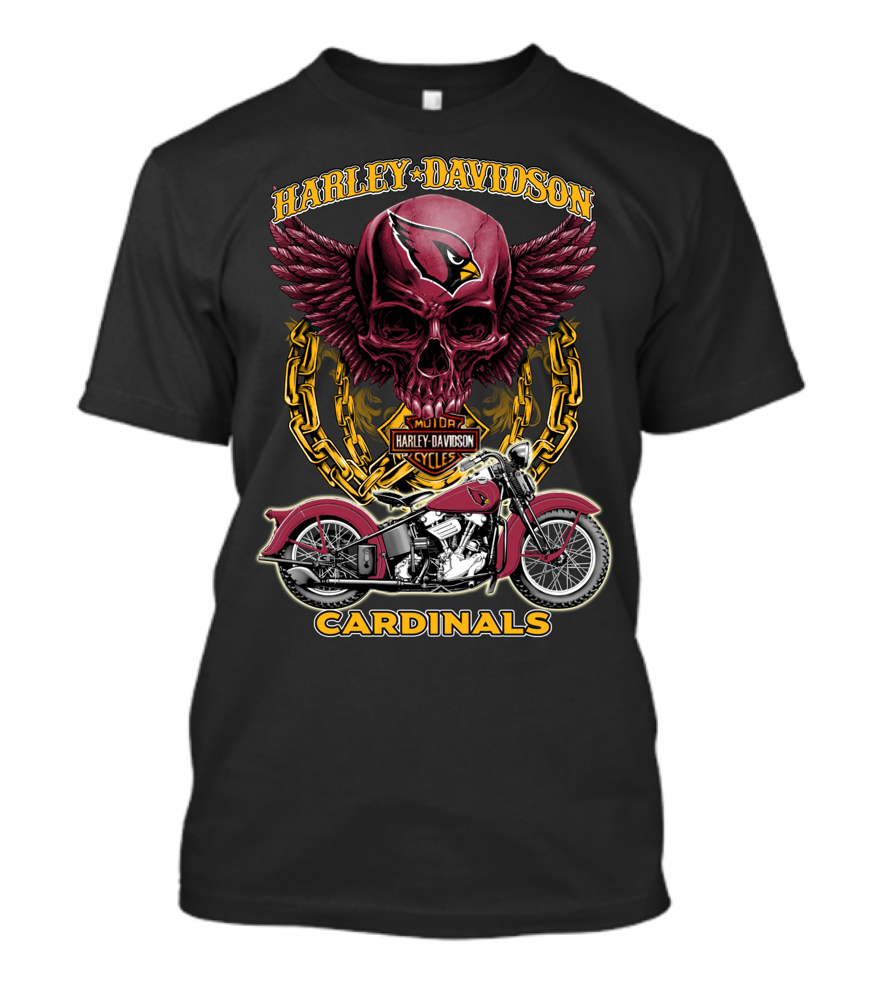 Harley Davidson Cardinals Arizona Nfl Motorcycle Skull T-Shirt