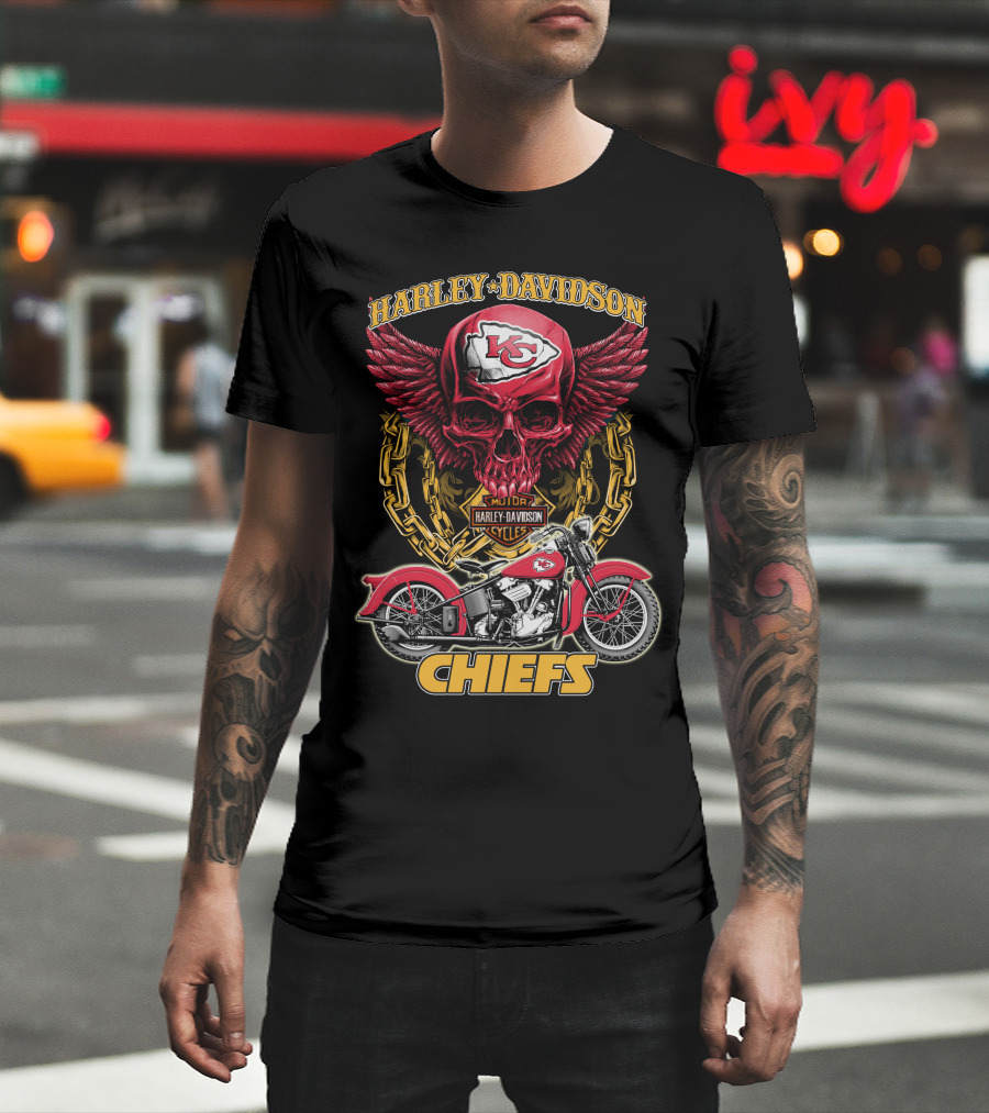 Harley Davidson Kansas City Chiefs Nfl Motorcycle Skull Chiefs T-Shirt