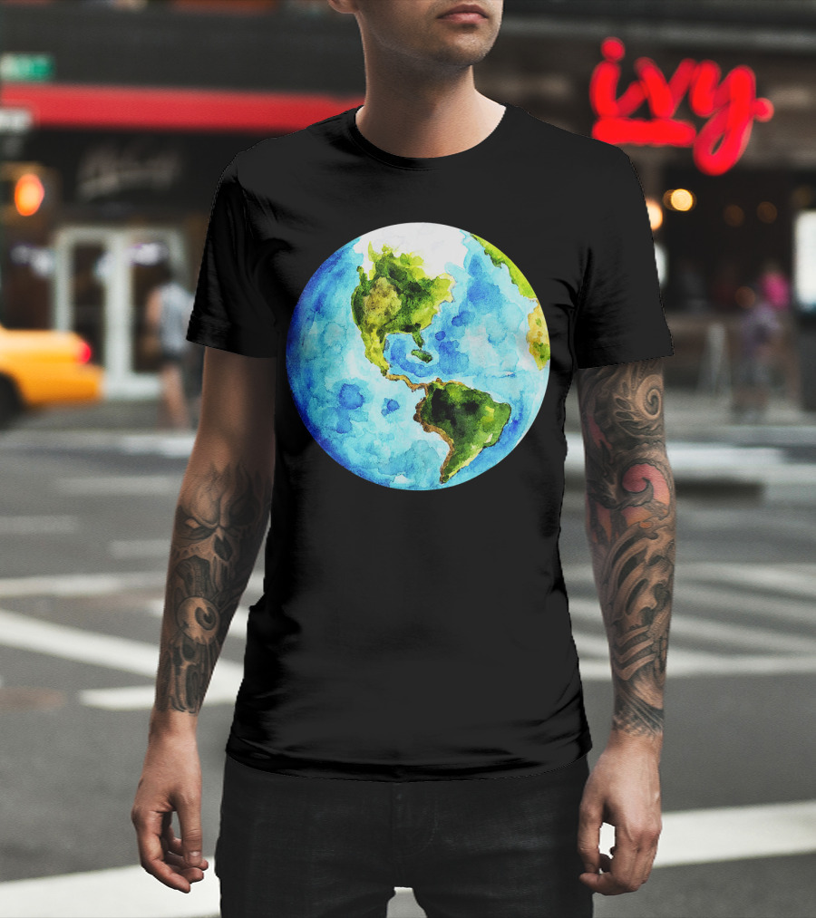 Earth Day Love Earth Watercolor Planet Earth T-Shirt