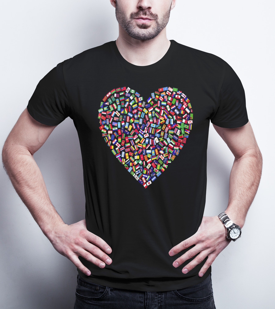Earth Day Heart World All Countries Flags In T-Shirt