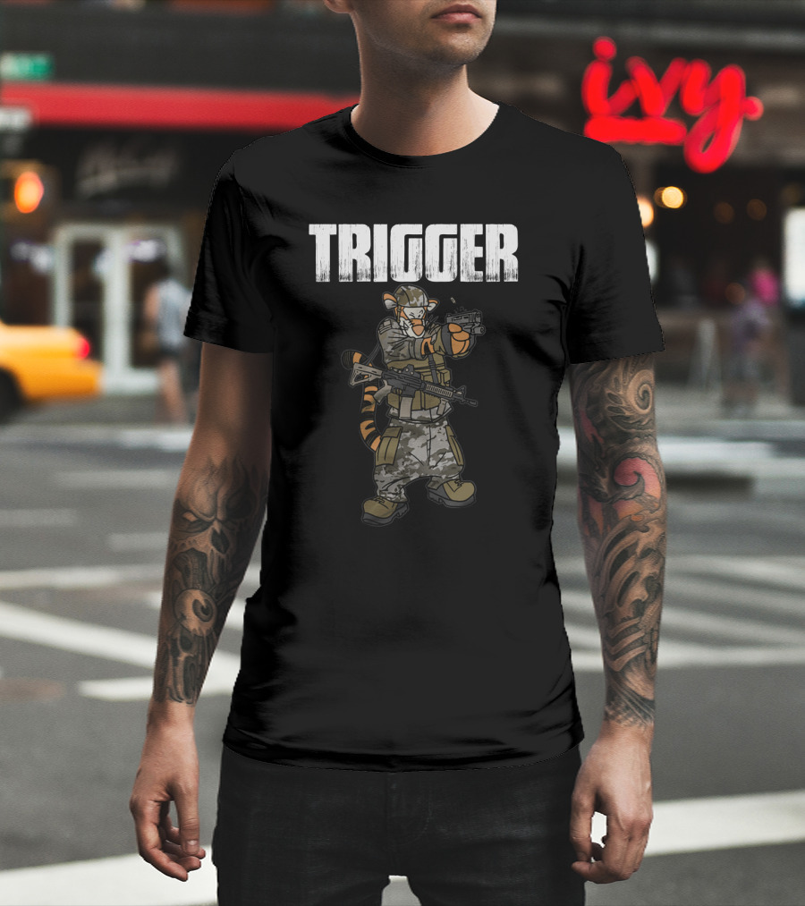 Tactical Trigger Tiger In Military Gear T-Shirt