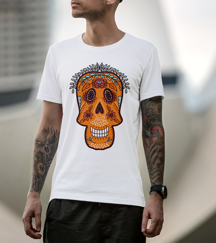 Skull Smile Sugar Skull Floral Día De Los Muertos T-Shirt