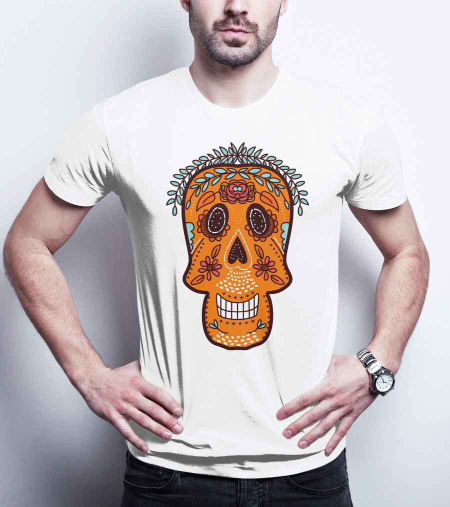 Skull Smile Sugar Skull Floral Día De Los Muertos T-Shirt