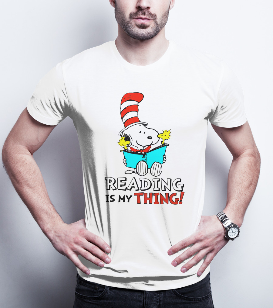 Reading Is My Thing With Snoopy In Cat In The Hat T-Shirt