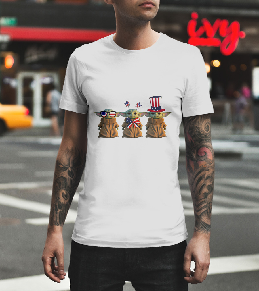 3 Baby Yoda American Patriotic T-Shirt