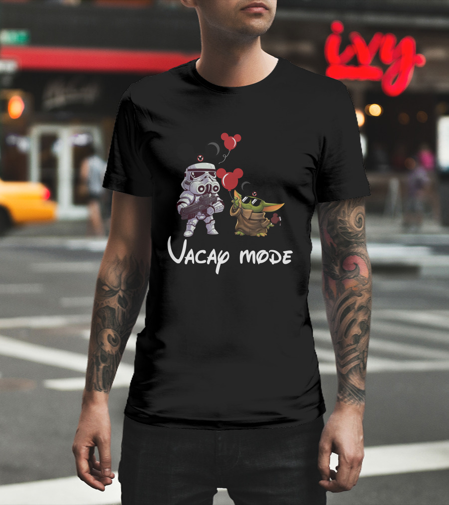 Star Wars Baby Yoda Vacay Mode Stormtrooper Mickey Ears Balloons T-Shirt