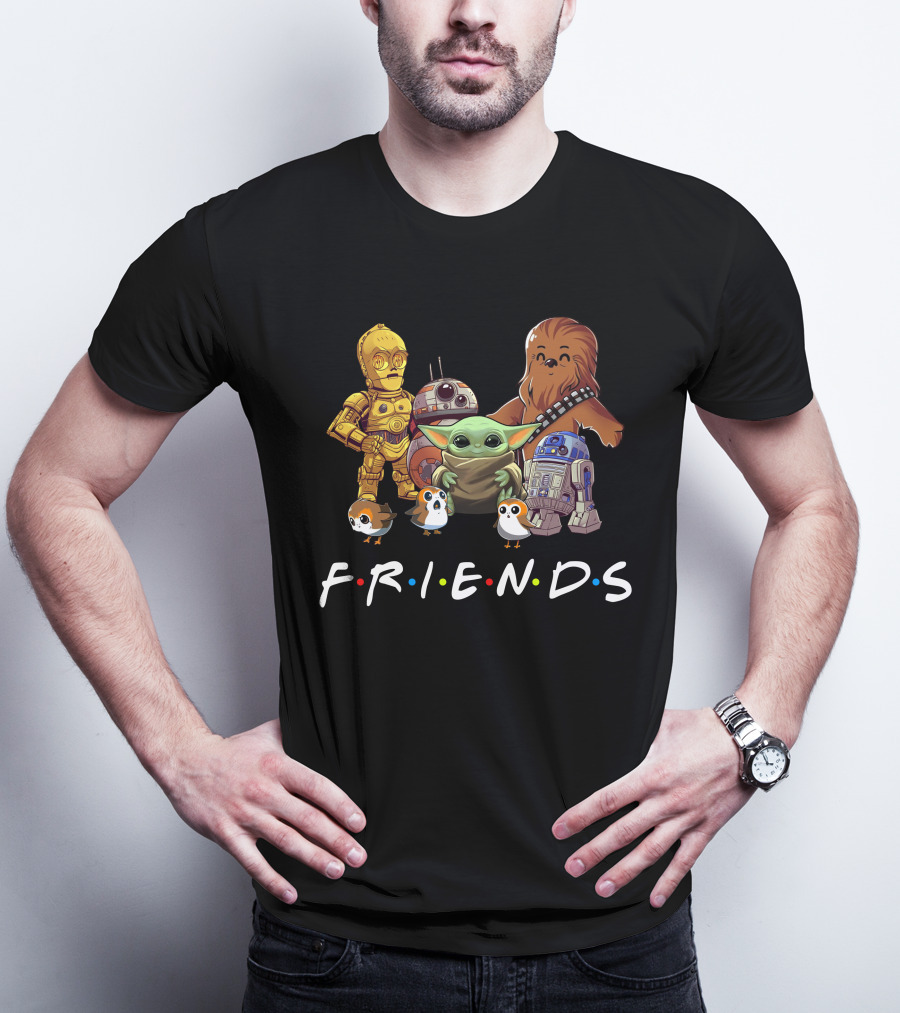 Star Wars Baby Yoda Friends Chewbacca C-3PO R2-D2 BB-8 Porgs T-Shirt