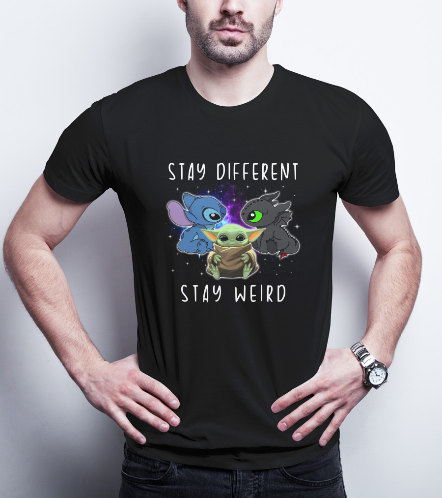 Stay Different Stay Weird Stitch Toothless Baby Yoda T-Shirt