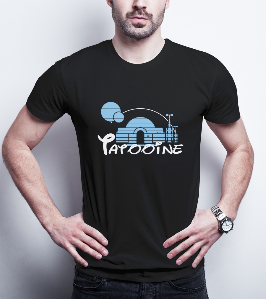 Tatooine Desert Landscape With Twin Moons And Building Outline T-Shirt