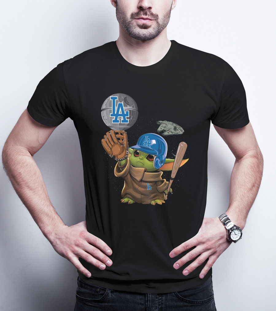 LA Baby Yoda Star War Baseball Dodgers Millennium Falcon T-Shirt