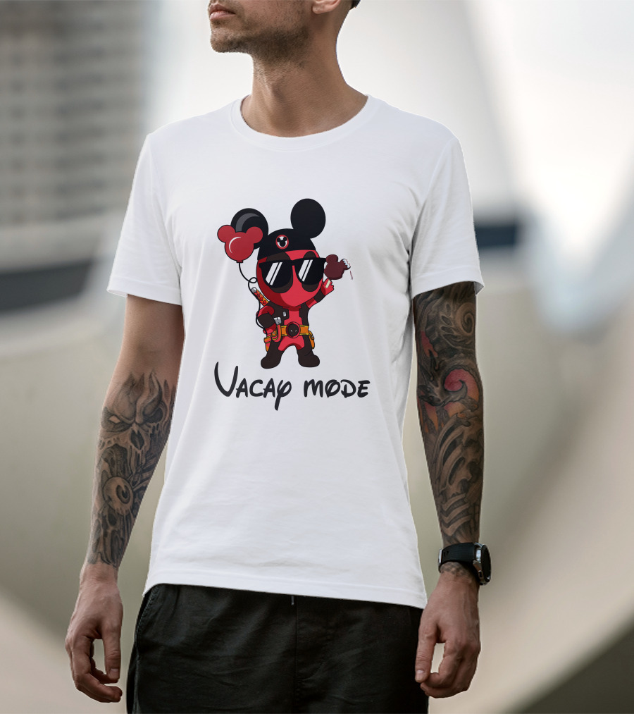 Deadpool Vacay Mode Mickey Ears Balloons Chocolate Ice Cream T-Shirt
