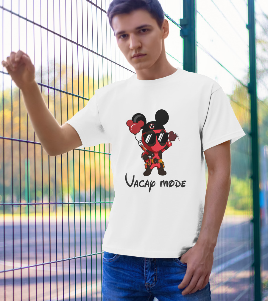 Deadpool Vacay Mode Mickey Ears Balloons Chocolate Ice Cream T-Shirt
