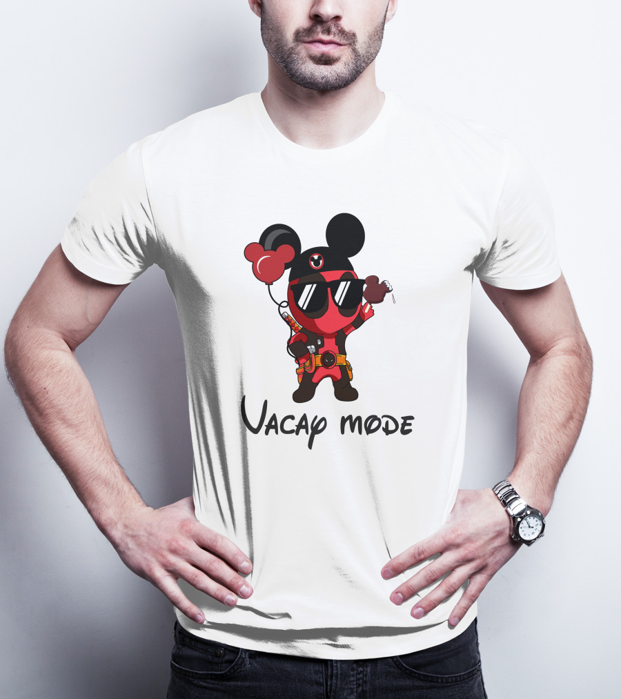 Deadpool Vacay Mode Mickey Ears Balloons Chocolate Ice Cream T-Shirt